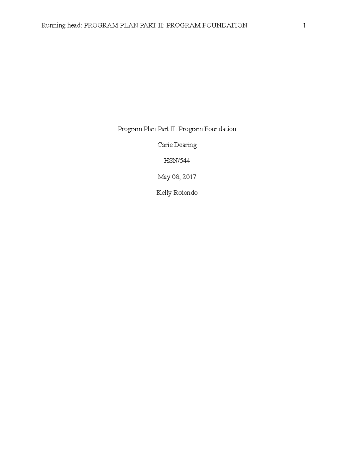 Program Plan Part II Program Foundation - One of the gaps that will be ...