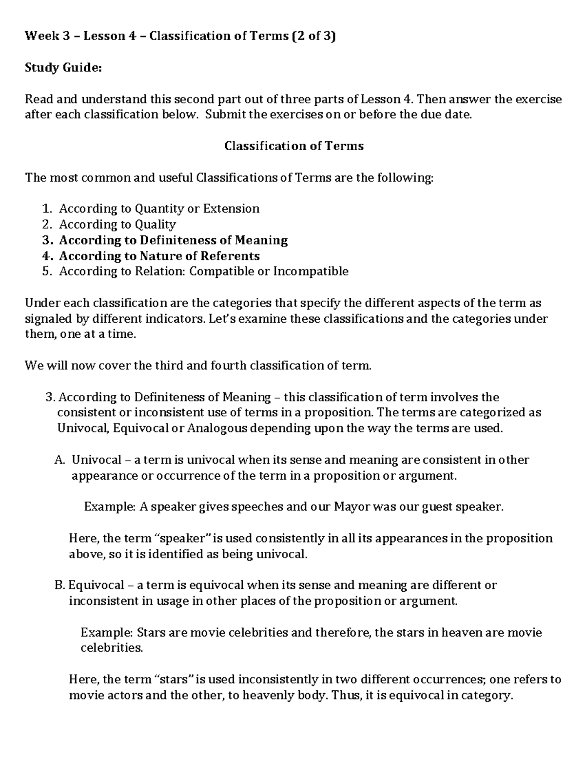 Lesson 4 - Part 2 . Classification of Terms Lesson 4 - Part 1 ...