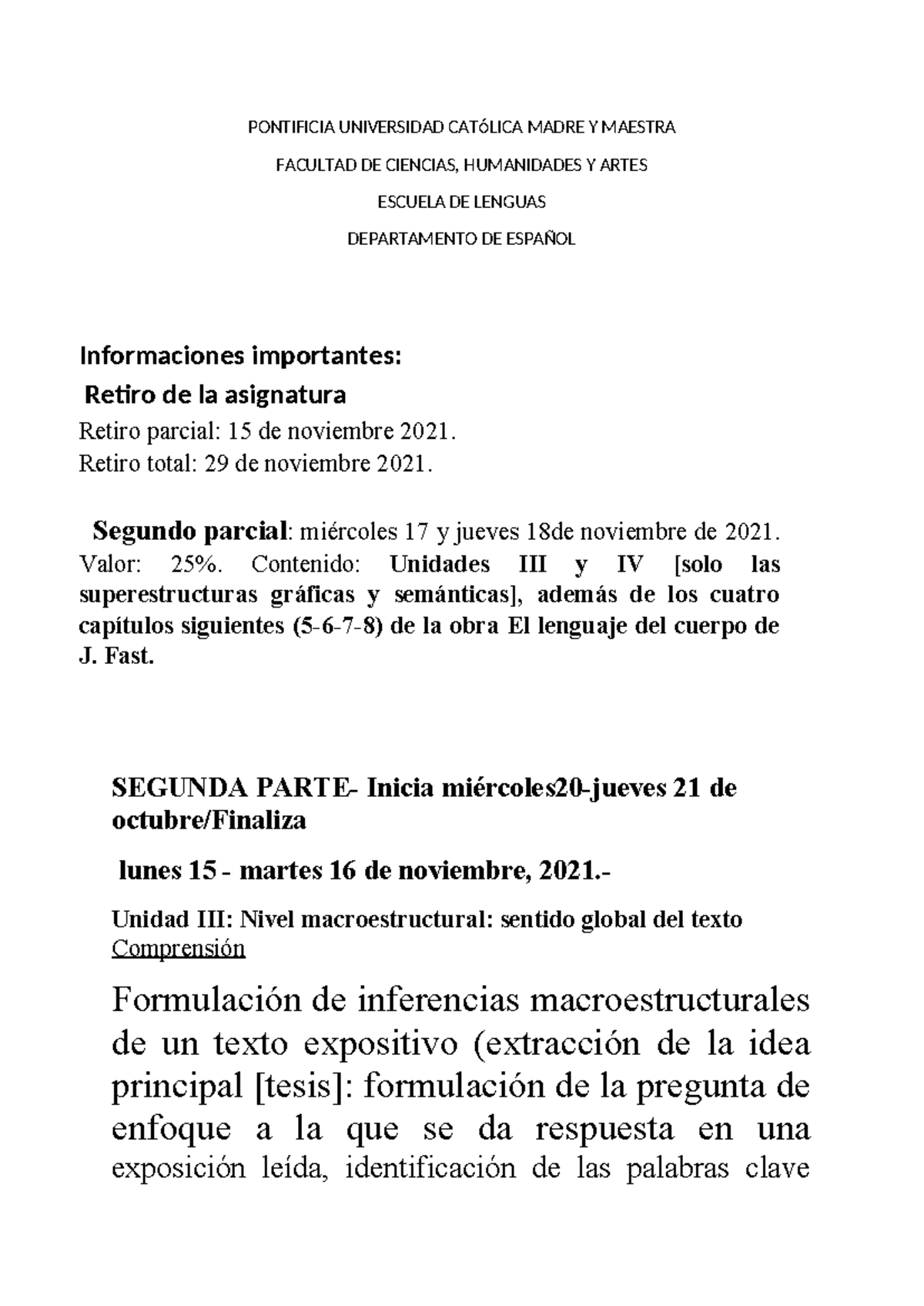 Informaciones generales segunda parte - ####### PONTIFICIA UNIVERSIDAD ...