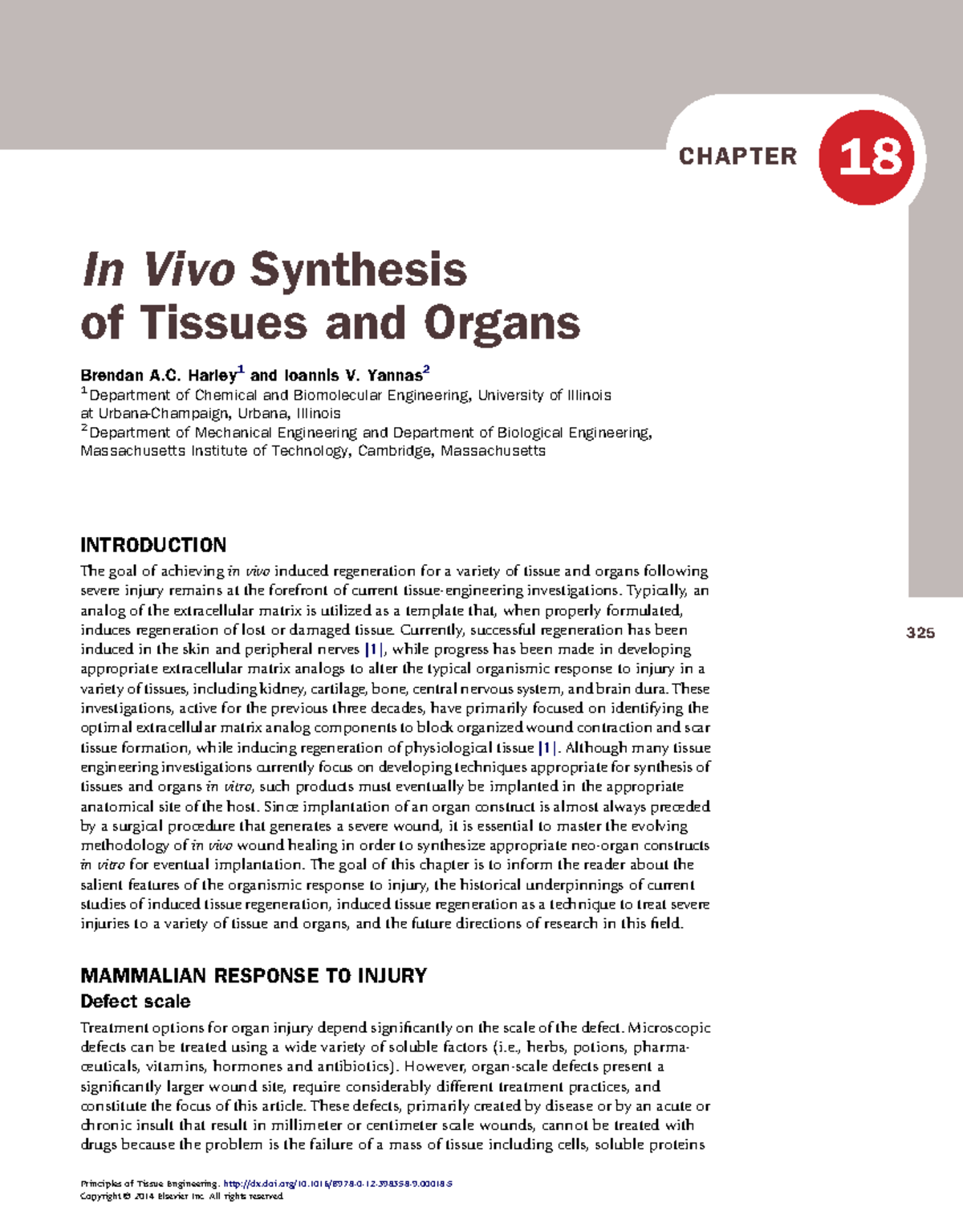 In vivo synthesis of organ and tissues - CHAPTER 18 In Vivo Synthesis ...