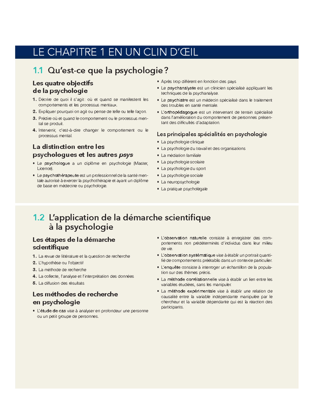 Resumes - exo - 1 Qu’est-ce que la psychologie? Les quatre objectifs de ...