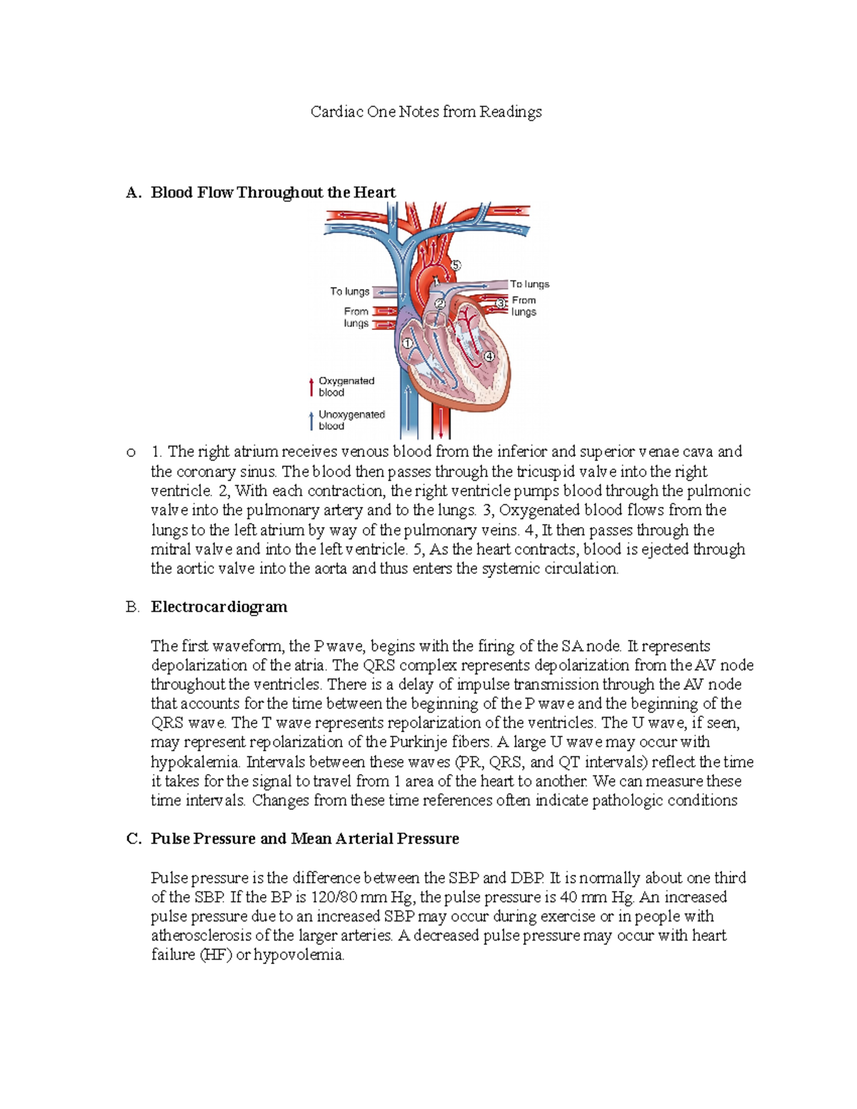 Cardiac One Notes from Readings - Blood Flow Throughout the Heart o 1 ...