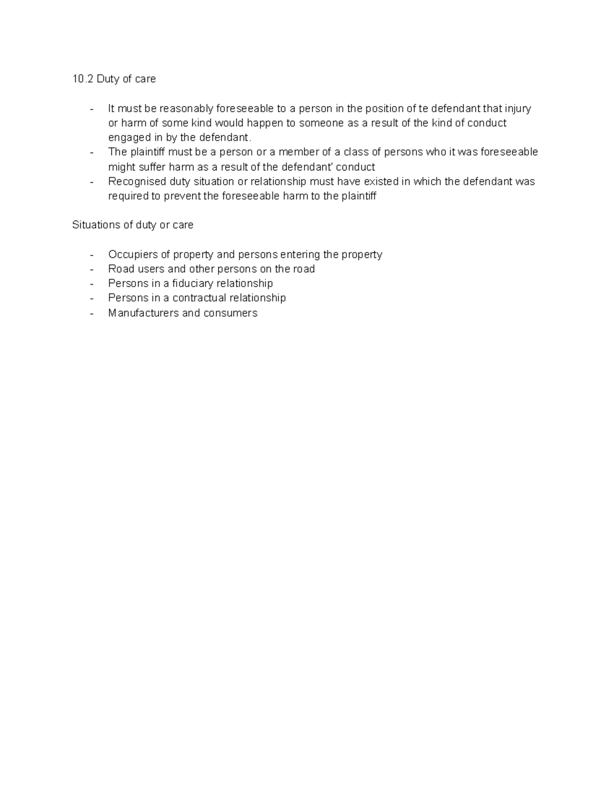 10.2 Duty of care - duty of care notes - 10 Duty of care - It must be ...