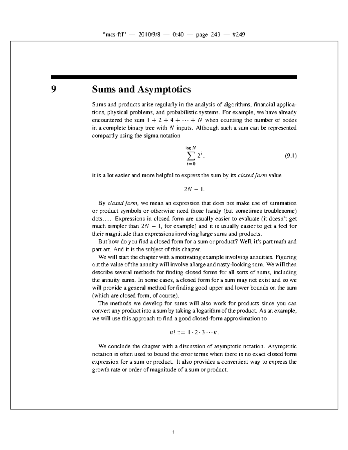 Sum - 9 Sums and Asymptotics Sums and products arise regularly in the ...