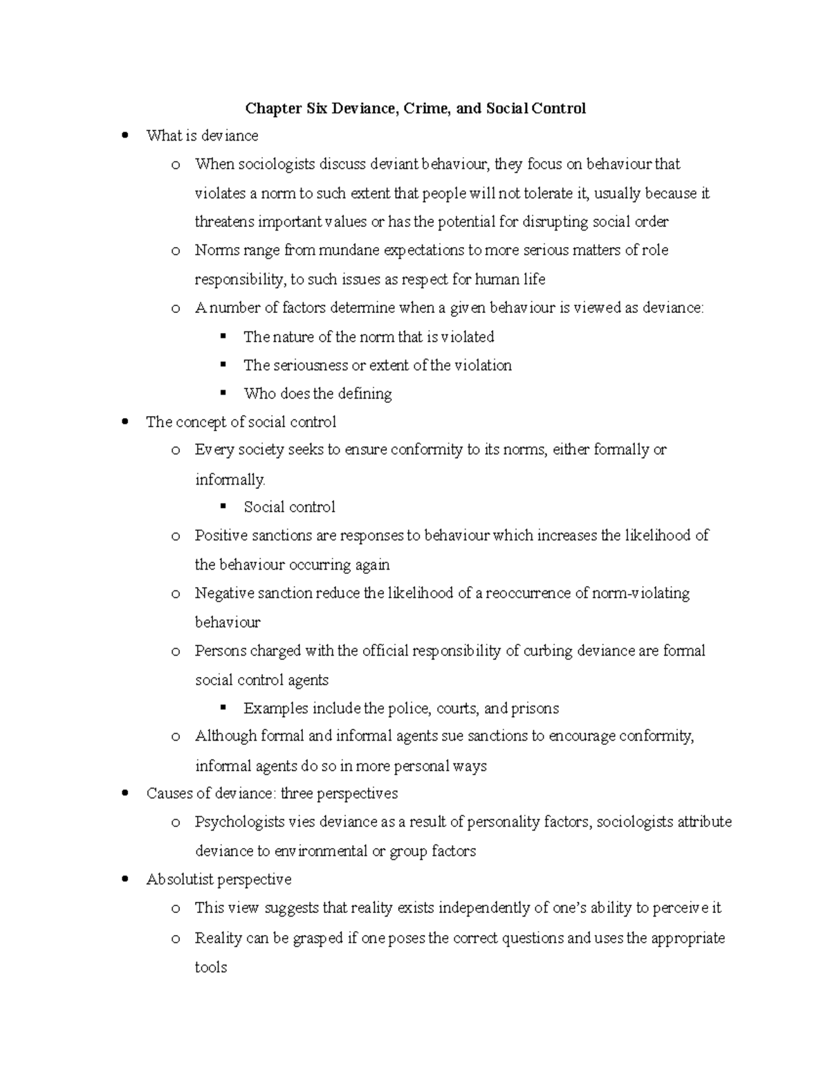 Chapter Six Deviance Crime and Social Control Textbook - Chapter Six ...