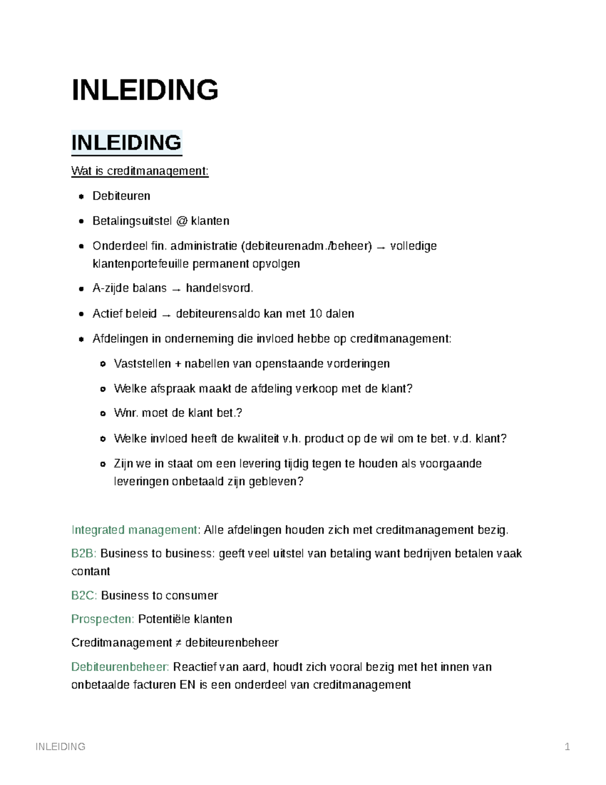Inleiding - INLEIDING INLEIDING Wat is creditmanagement: Debiteuren ...