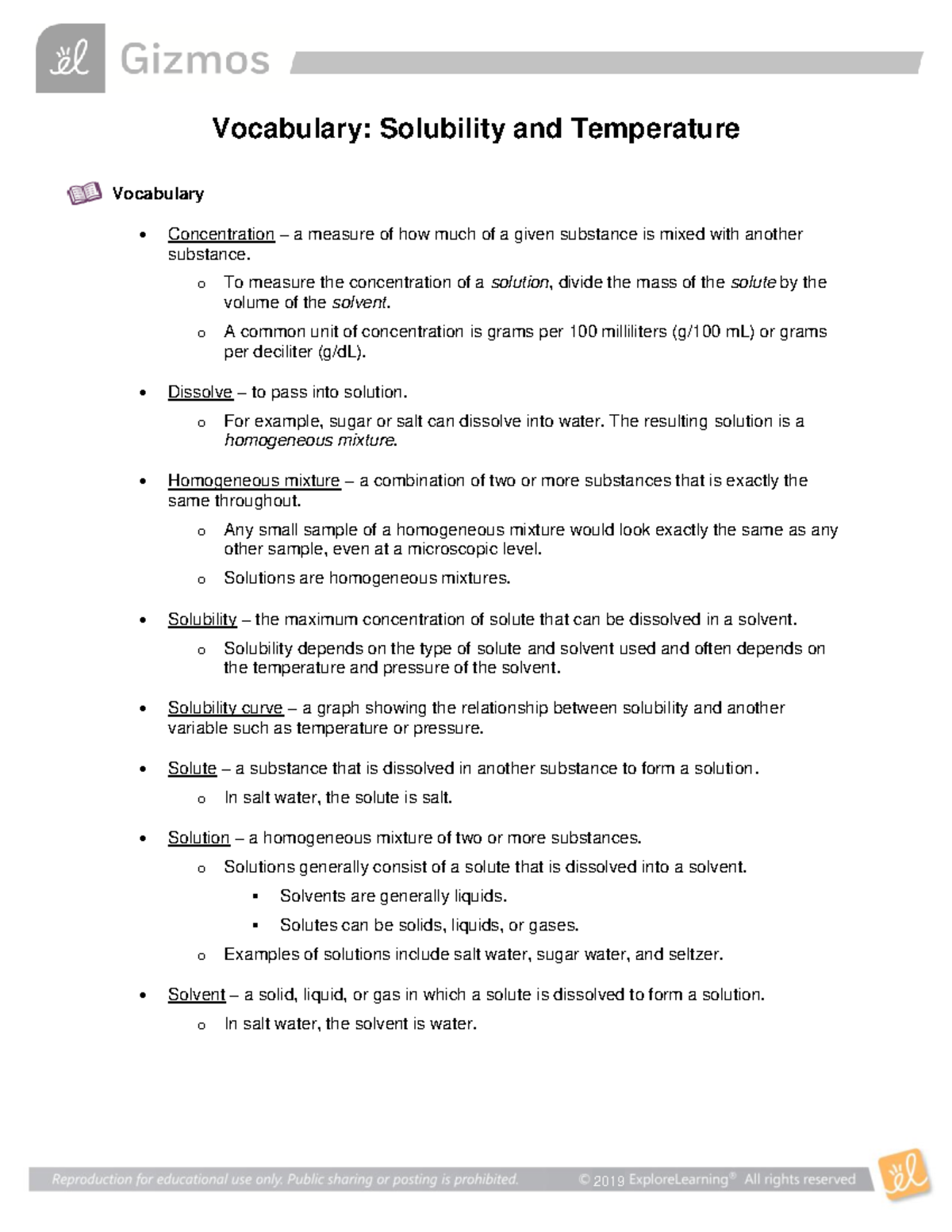 Solubility Temperature Vocab - 2019 Vocabulary: Solubility and ...
