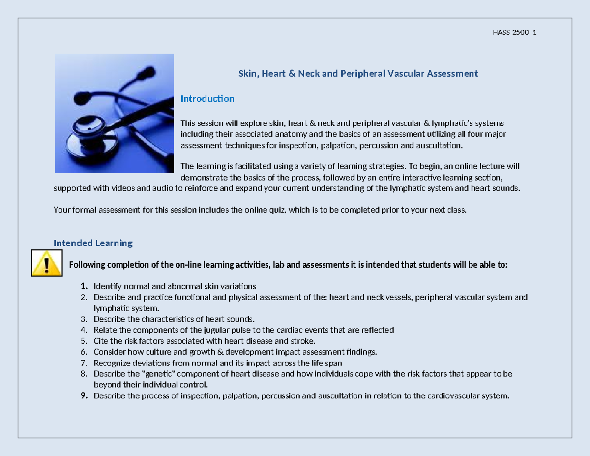 Week 6 Cardiovascular, Peripheral Vascular and Skin Overview revised ...