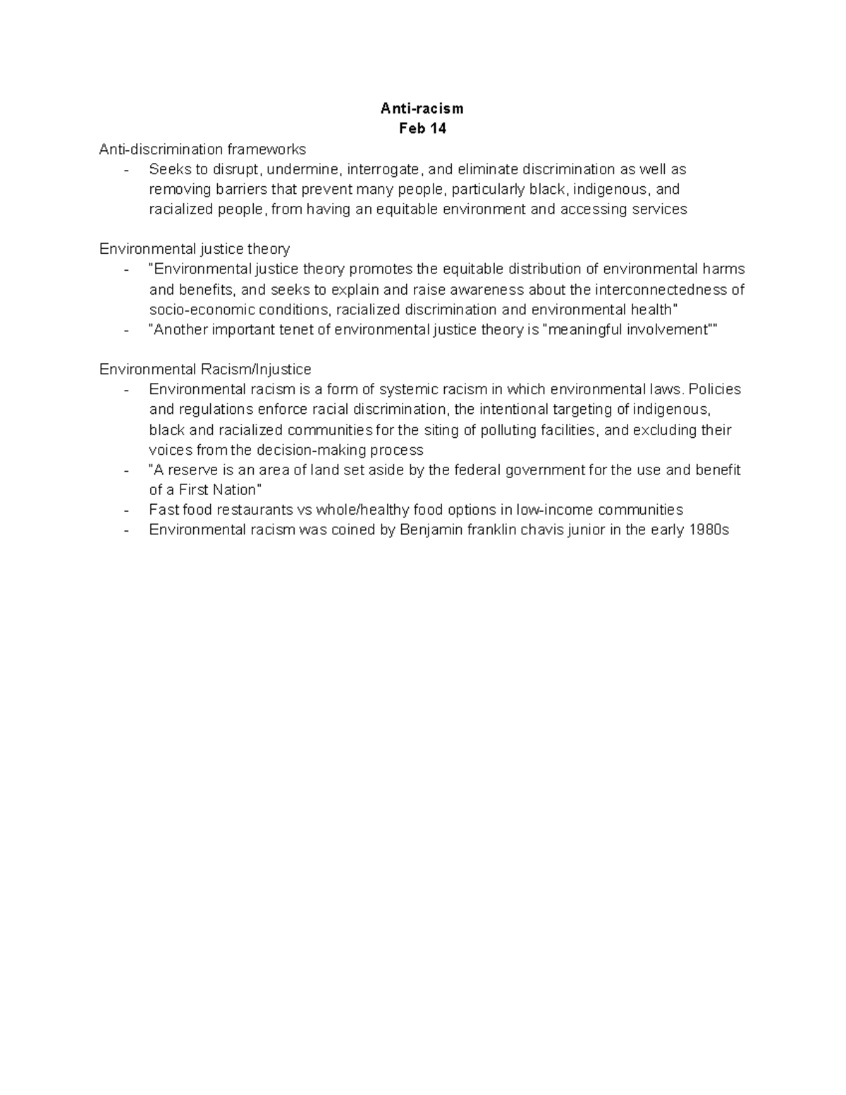 Week 6 - week 6 lecture notes - Anti-racism Feb 14 Anti-discrimination ...