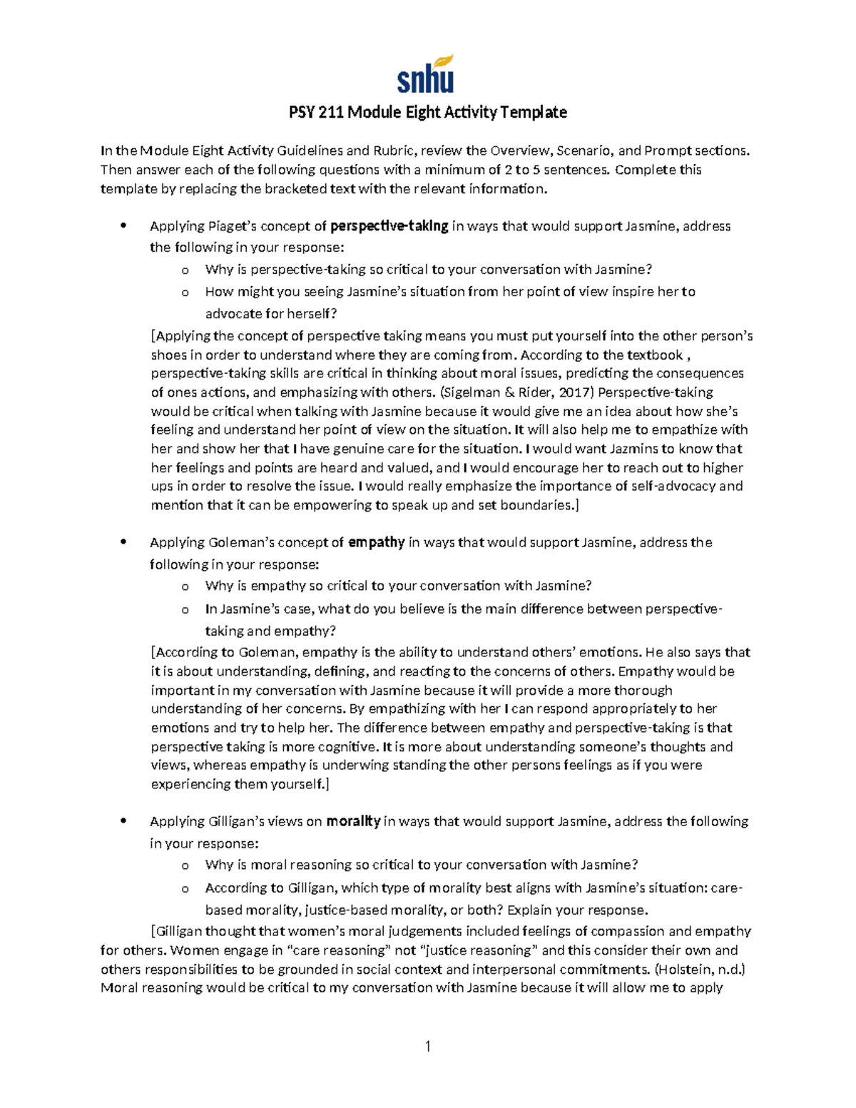 PSY 211 Mod 8 Journal - PSY 211 Module Eight Activity Template In the Module Eight Activity ...