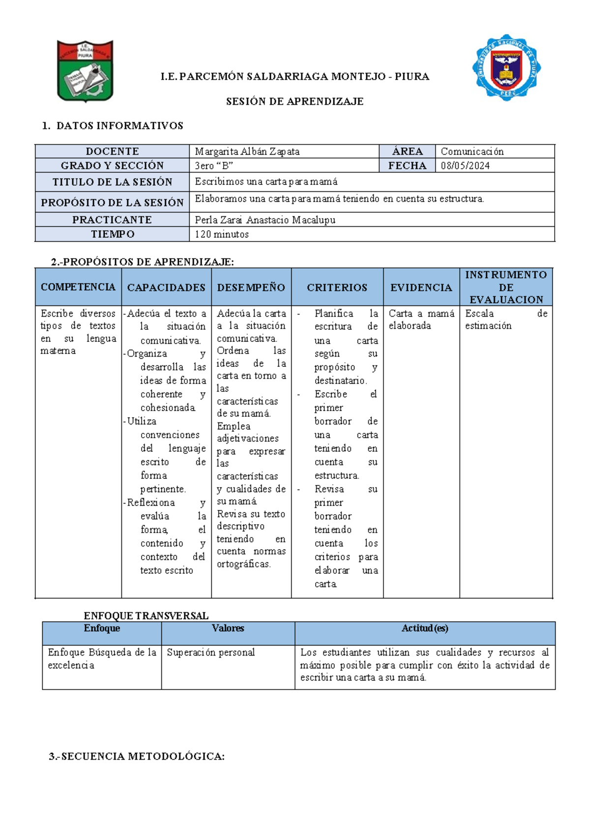 Sesión 4 - Escribimos UNA Carta - I. PARCEMÓN SALDARRIAGA MONTEJO ...