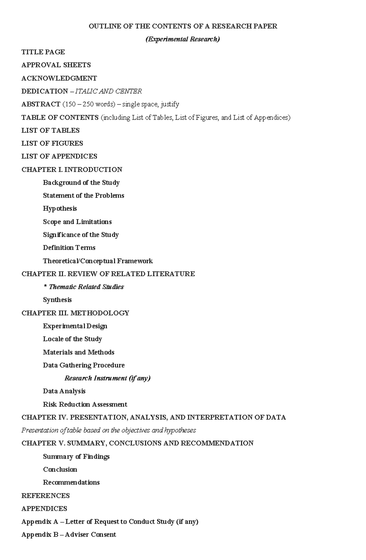 Pagbasa-Q2-M1 - pagbasa - OUTLINE OF THE CONTENTS OF A RESEARCH PAPER ...