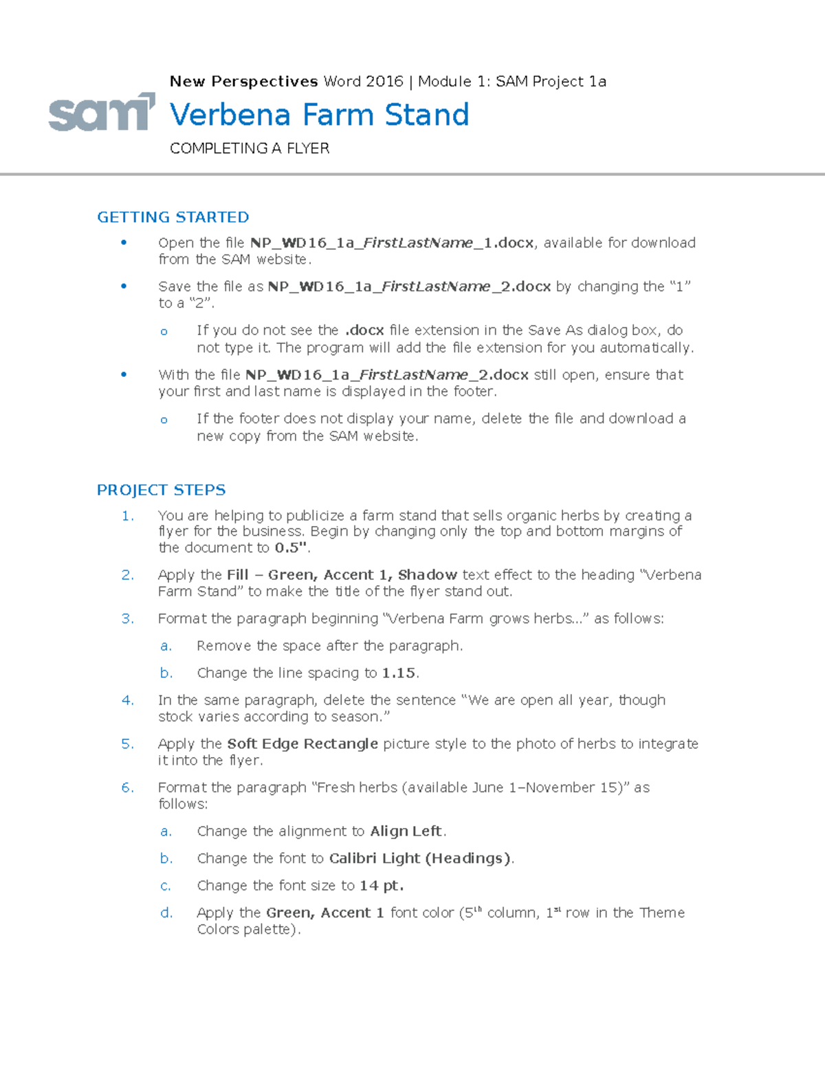 Instructions NP WD16 1a - New Perspectives Word 2016 | Module 1: SAM ...