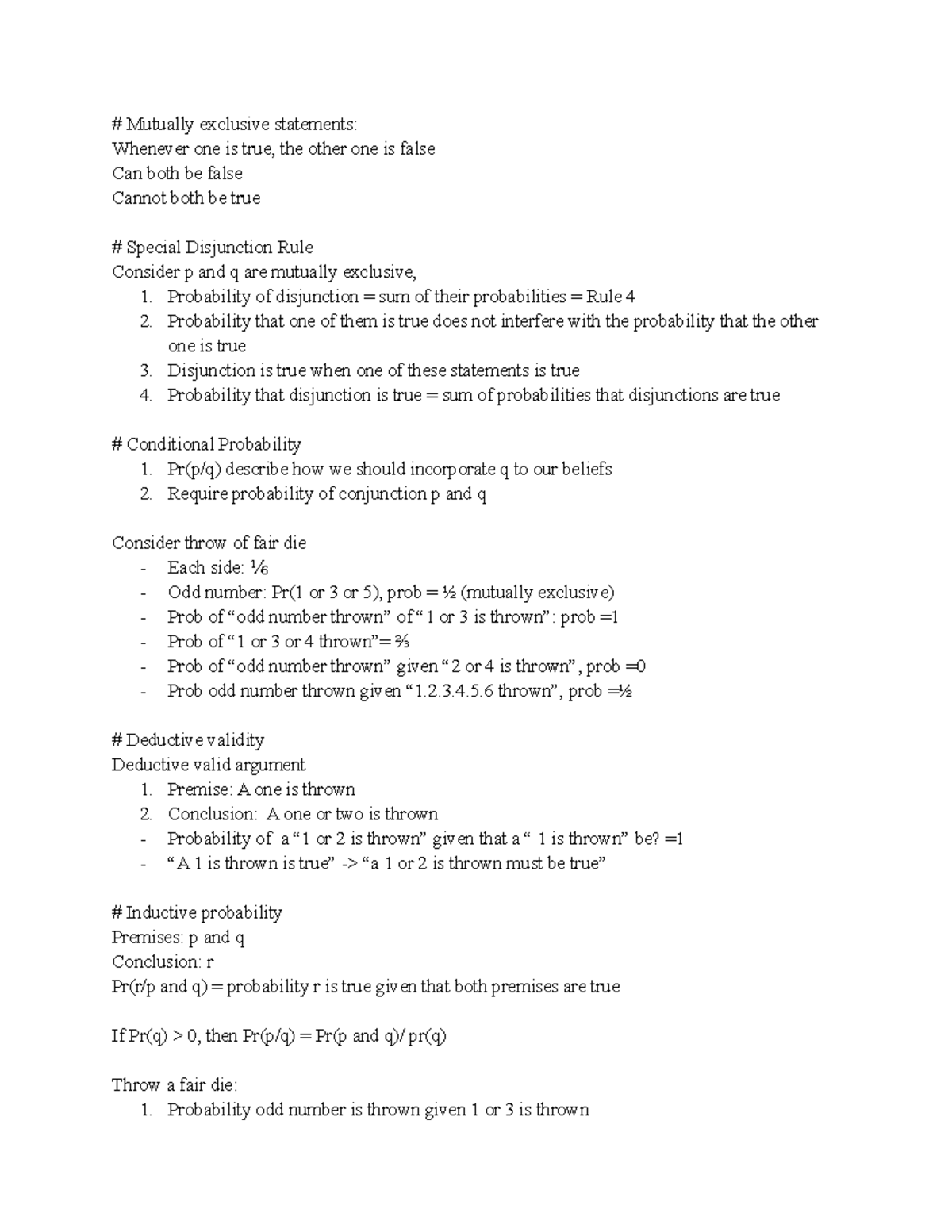 Lps31 final notes - Mutually exclusive statements: Whenever one is true ...