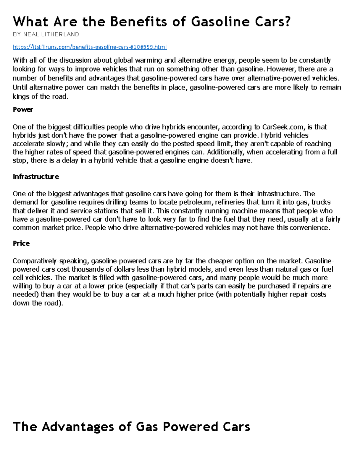 Car articles - Cars - What Are the Benefits of Gasoline Cars? B Y N E A ...