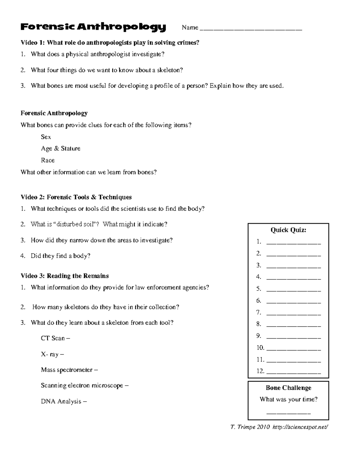 Bonebasicswkst - mini assignment with answers - Forensic Anthropology ...