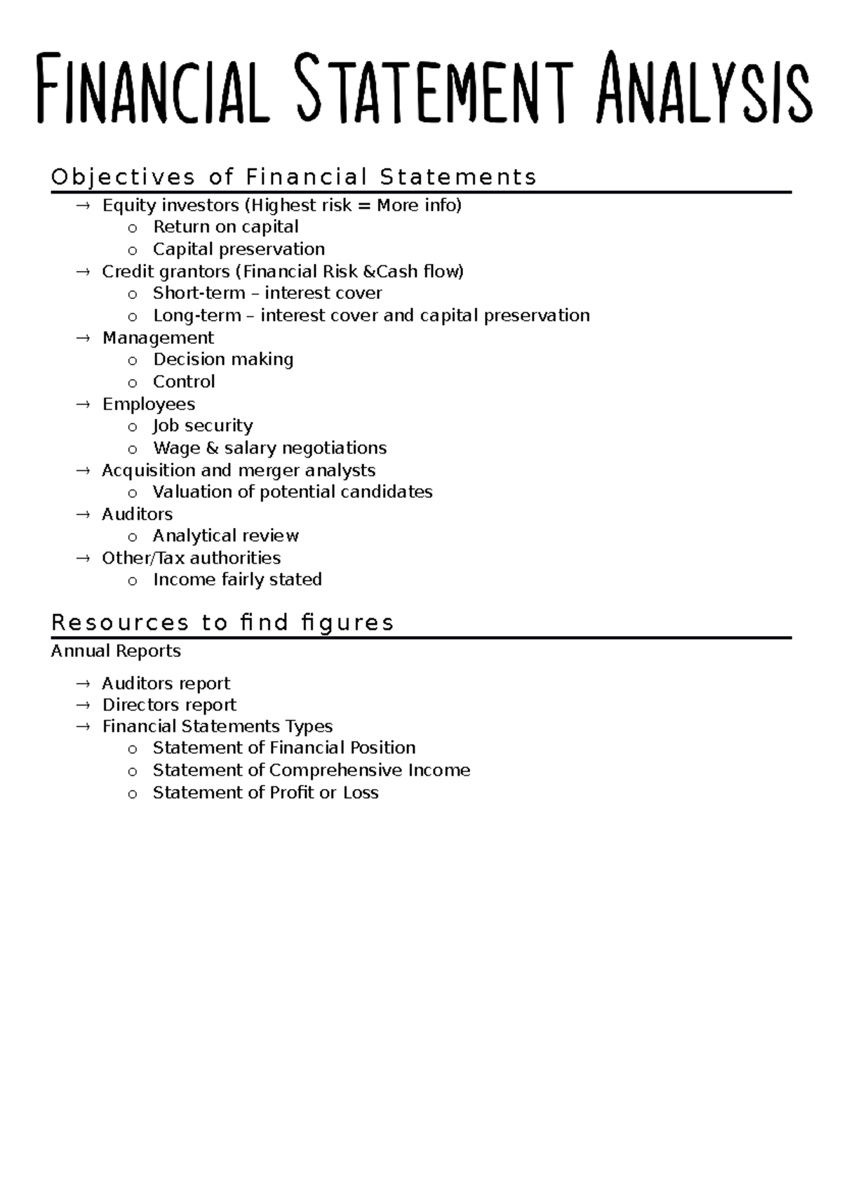 Notes on Financial Statement Analysis - Objectives of Financial ...