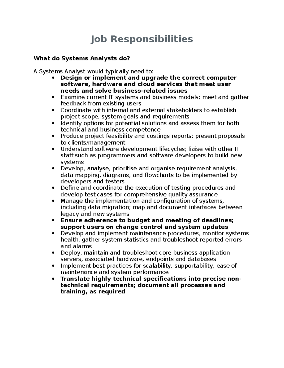 System Analyst - Its best - Job Responsibilities What do Systems ...