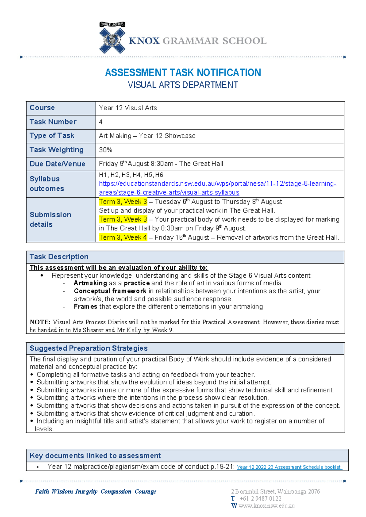 Yr12AT4 Practicalassessmenttasknotification 2024 - ASSESSMENT TASK ...