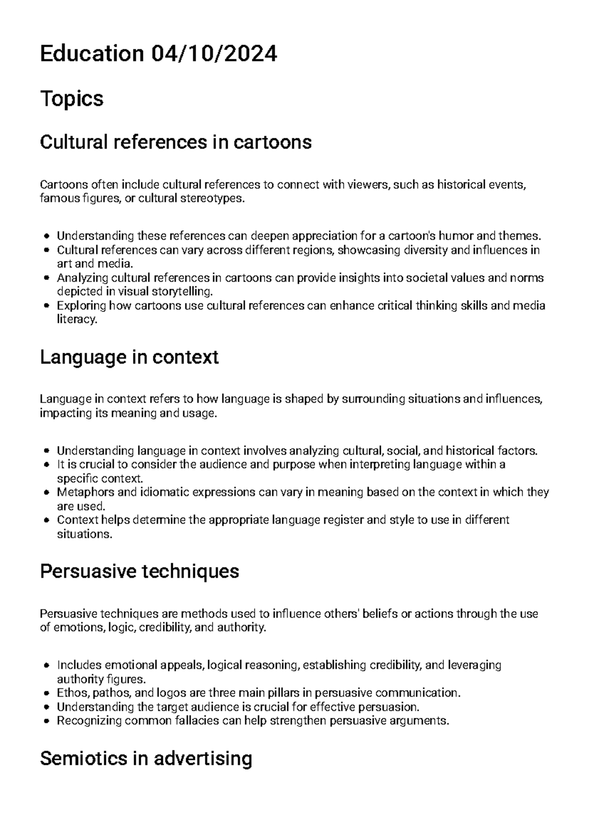 Education 04102024-Study Guide - Education 04/10/ Topics Cultural ...