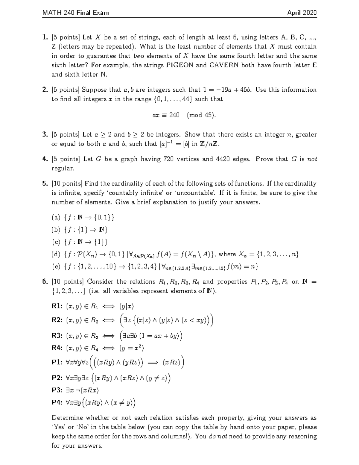 MATH 240 Final Winter 2020 no solutions - MATH 240 Final Exam April ...
