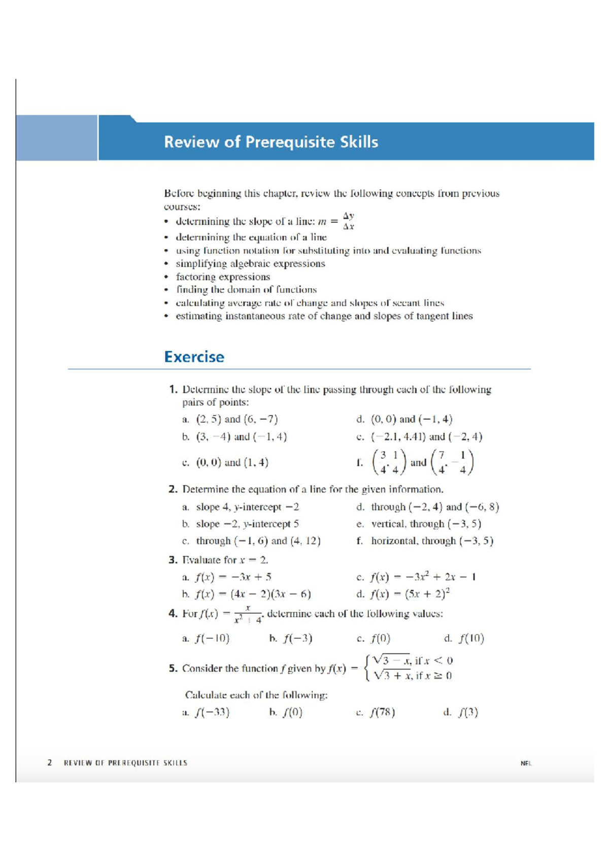 Prerequisite material - Review of Prerequisite Skills Before beginning ...