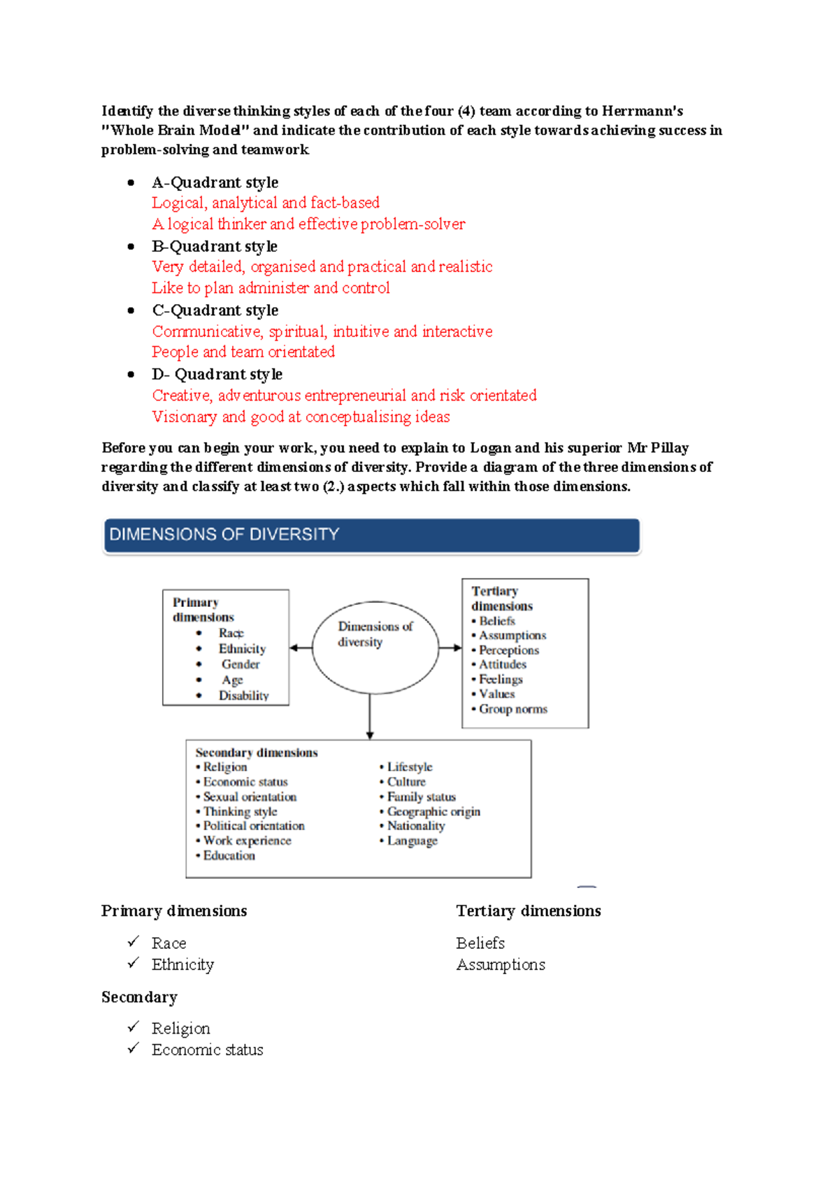 EORG UNIT 5 SUMM,g the different dimensions of diversity. - Identify ...