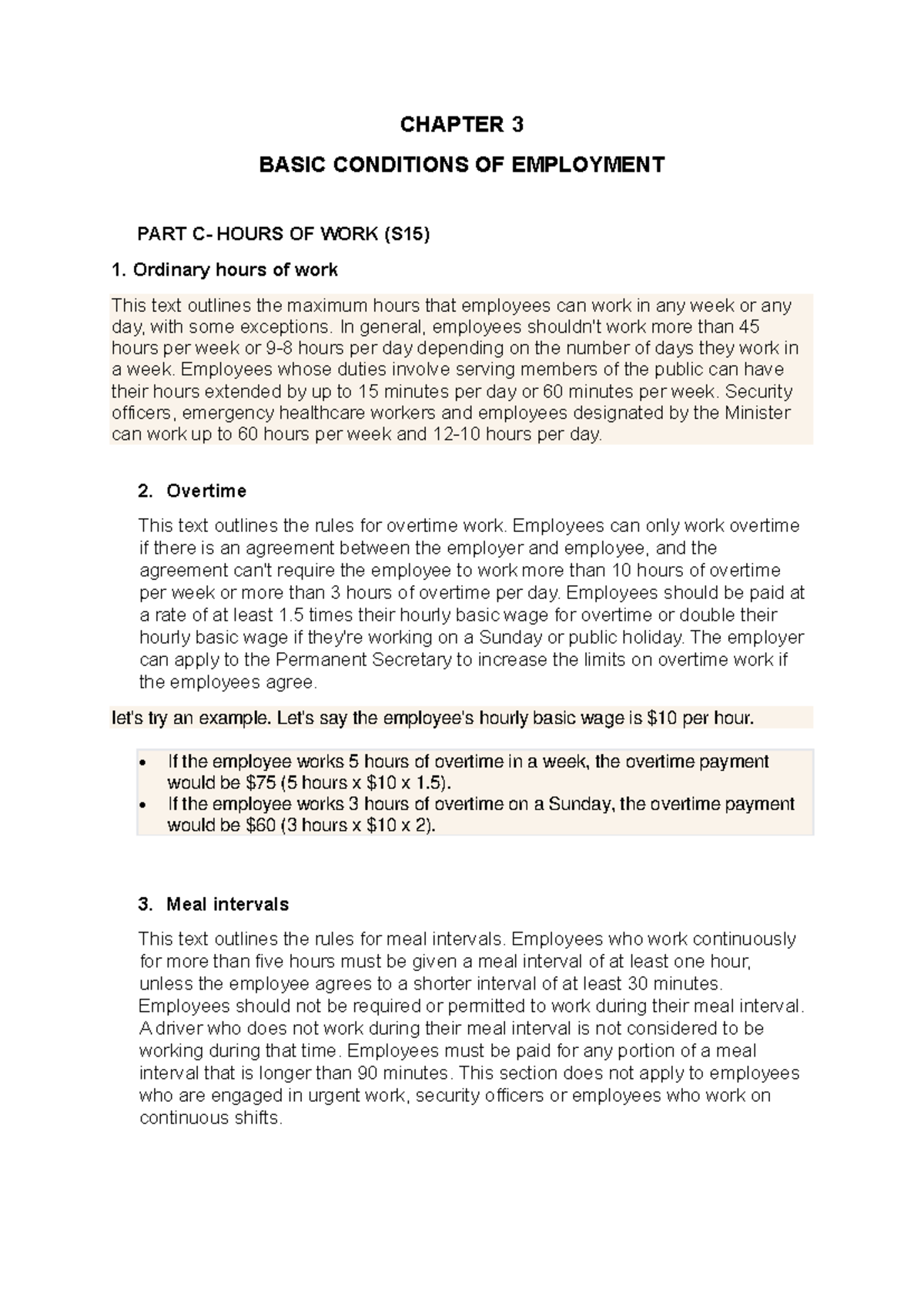 Hours of work with examples - CHAPTER 3 BASIC CONDITIONS OF EMPLOYMENT ...