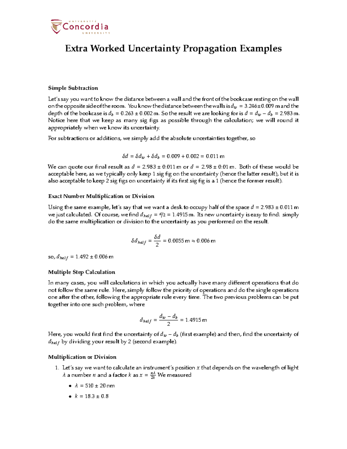Uncertainties examples - Extra Worked Uncertainty Propagation Examples ...