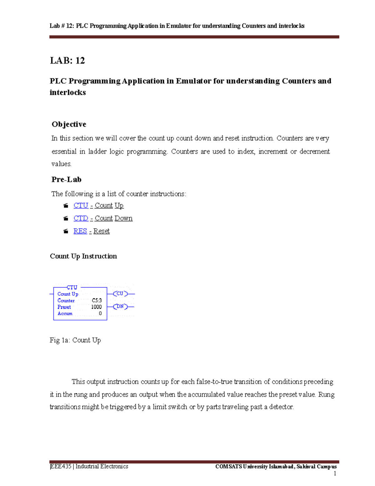 Lab12 EEE435 IE B4 - industrial electronics - LAB: 12 PLC Programming Application in Emulator ...