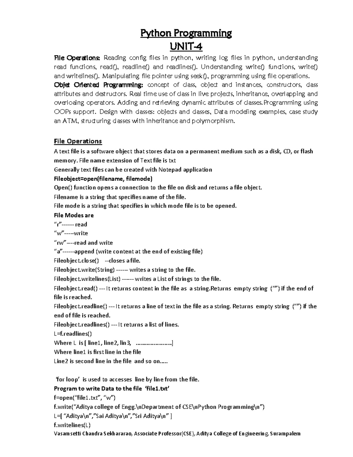 Python Unit 4 R20 Lecture Notes Python Programming Unit File 5222
