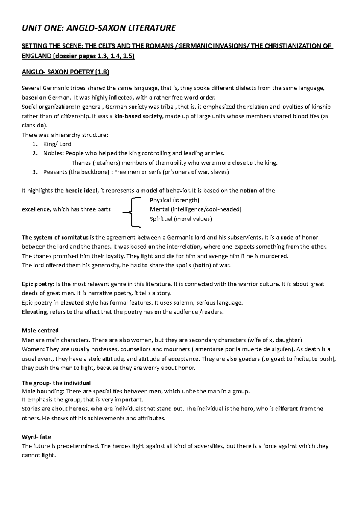 Anglo Saxon - unit 1 - UNIT ONE: ANGLO-SAXON LITERATURE SETTING THE ...