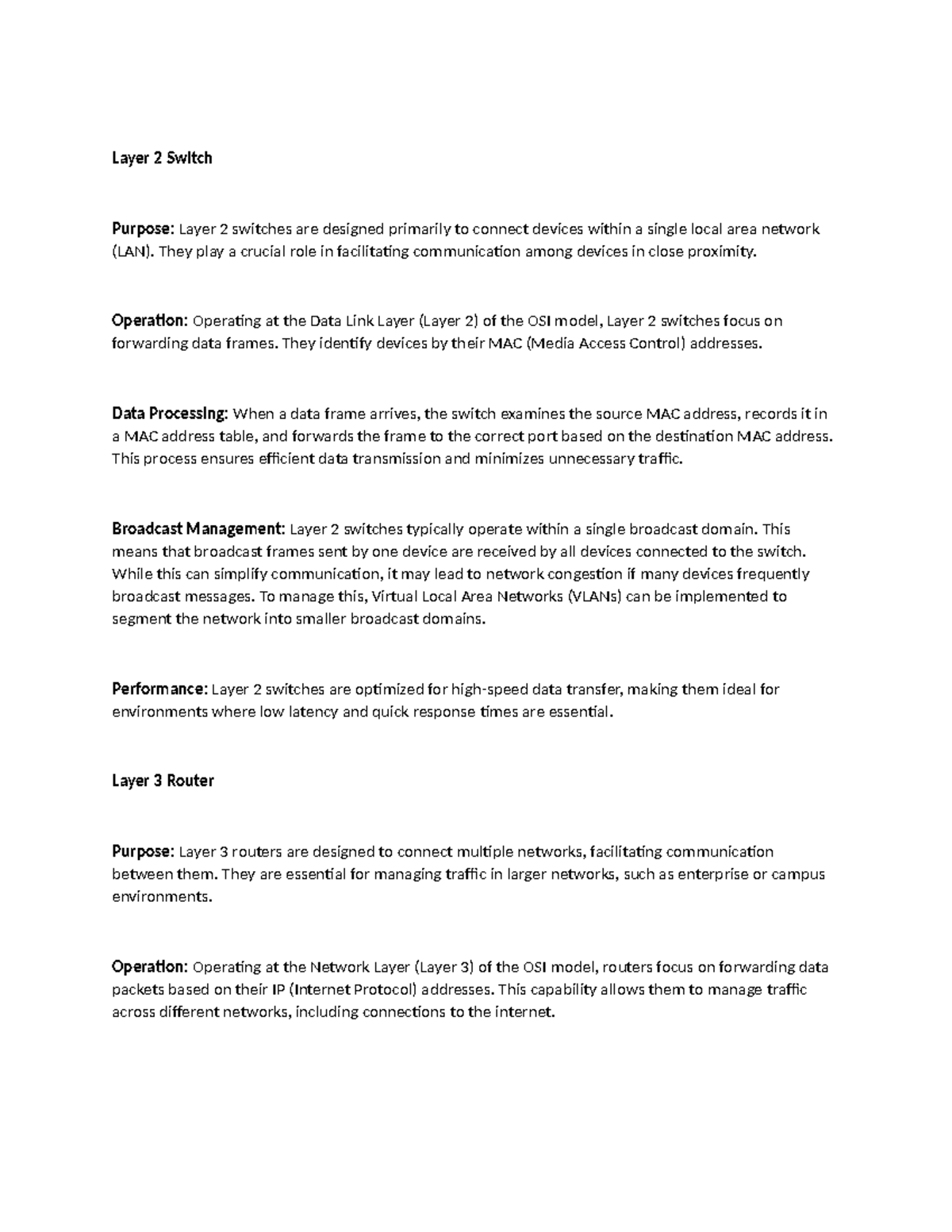 CS 2204 Learning Journal Unit 5 - Layer 2 Switch Purpose: Layer 2 switches are designed ...
