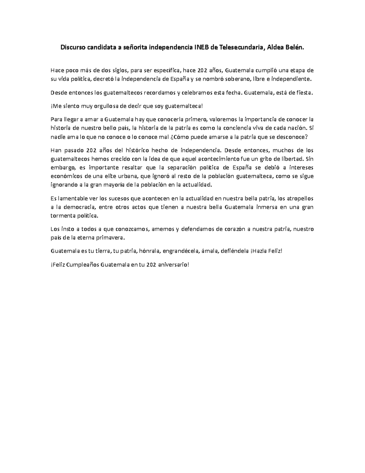 Discurso candidata a señorita independencia INEB de Telesecundaria ...