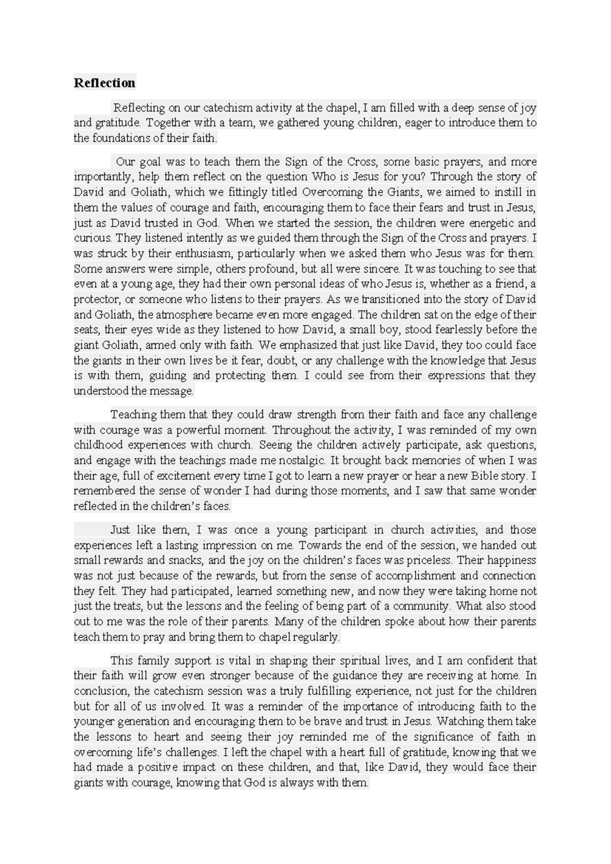 Reflection for catechism - Reflection Reflecting on our catechism ...