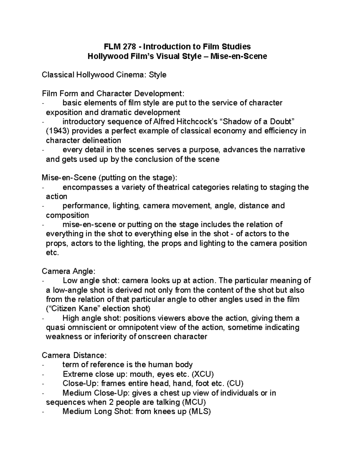 Hollywood's Visual Style - Mise-en-Scene 2020 - FLM 278 - Introduction ...