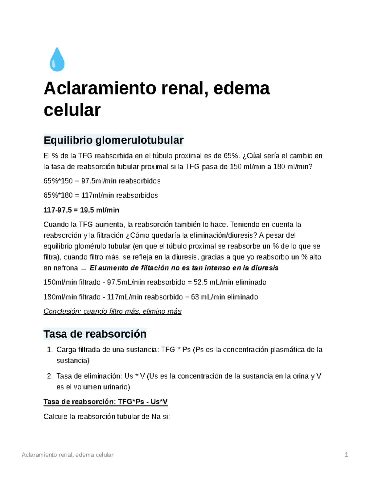 Aclaramiento renal y edema celular - 💧 Aclaramiento renal, edema ...