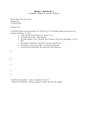 Thermodynamics 1 Daily EXAM 1 (Answer Key) SET D - CIT – UNIVERSITY ...