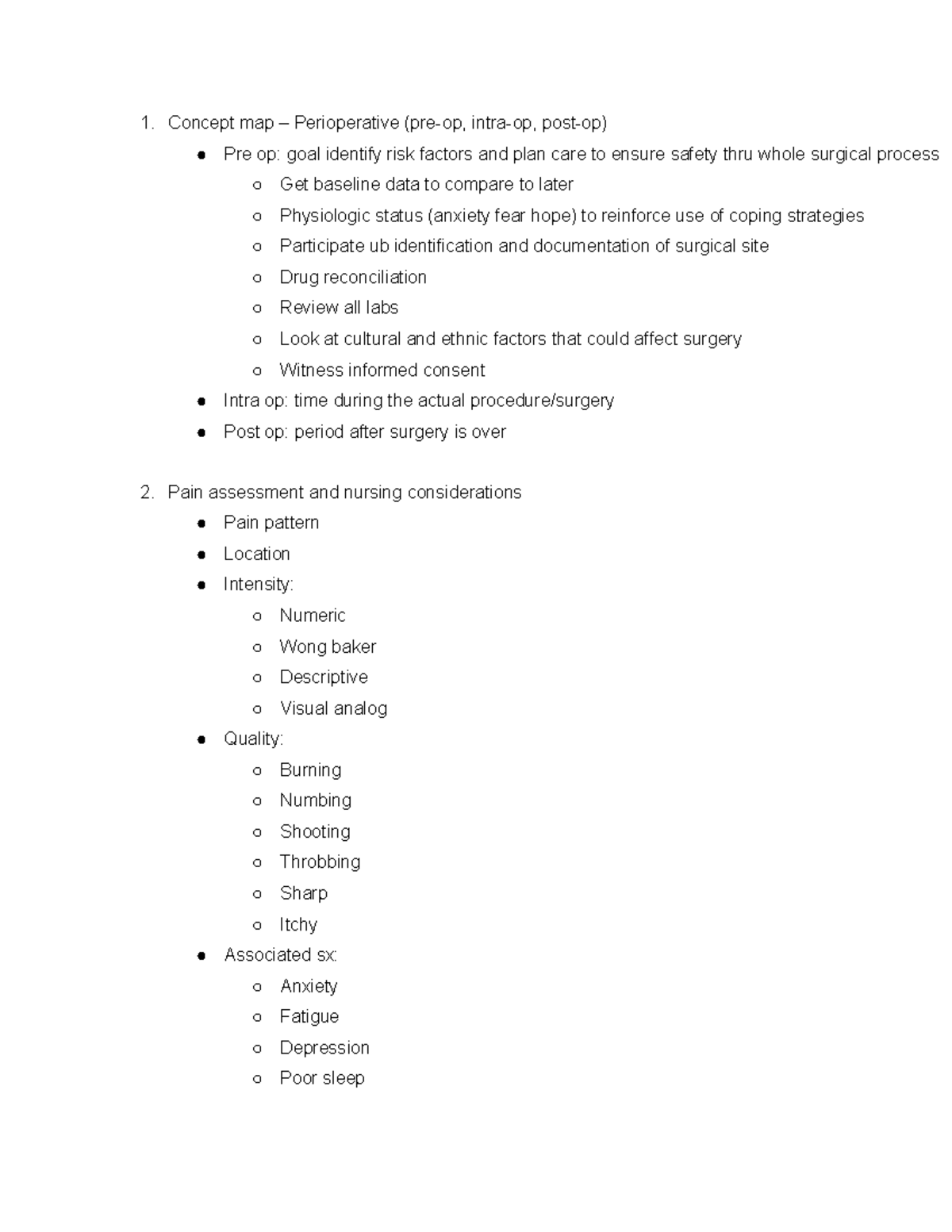 Study guide 5 - 1. Concept map – Perioperative (pre-op, intra-op, post ...