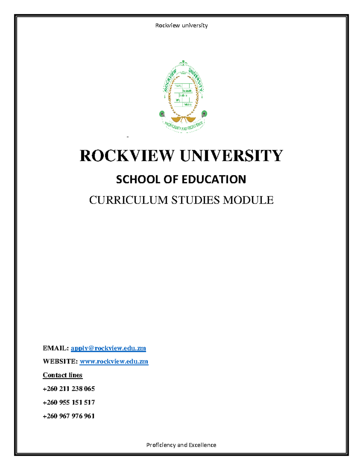 EDCD311 1 2 Distance 2020 - ROCKVIEW UNIVERSITY SCHOOL OF EDUCATION CURRICULUM STUDIES MODULE ...