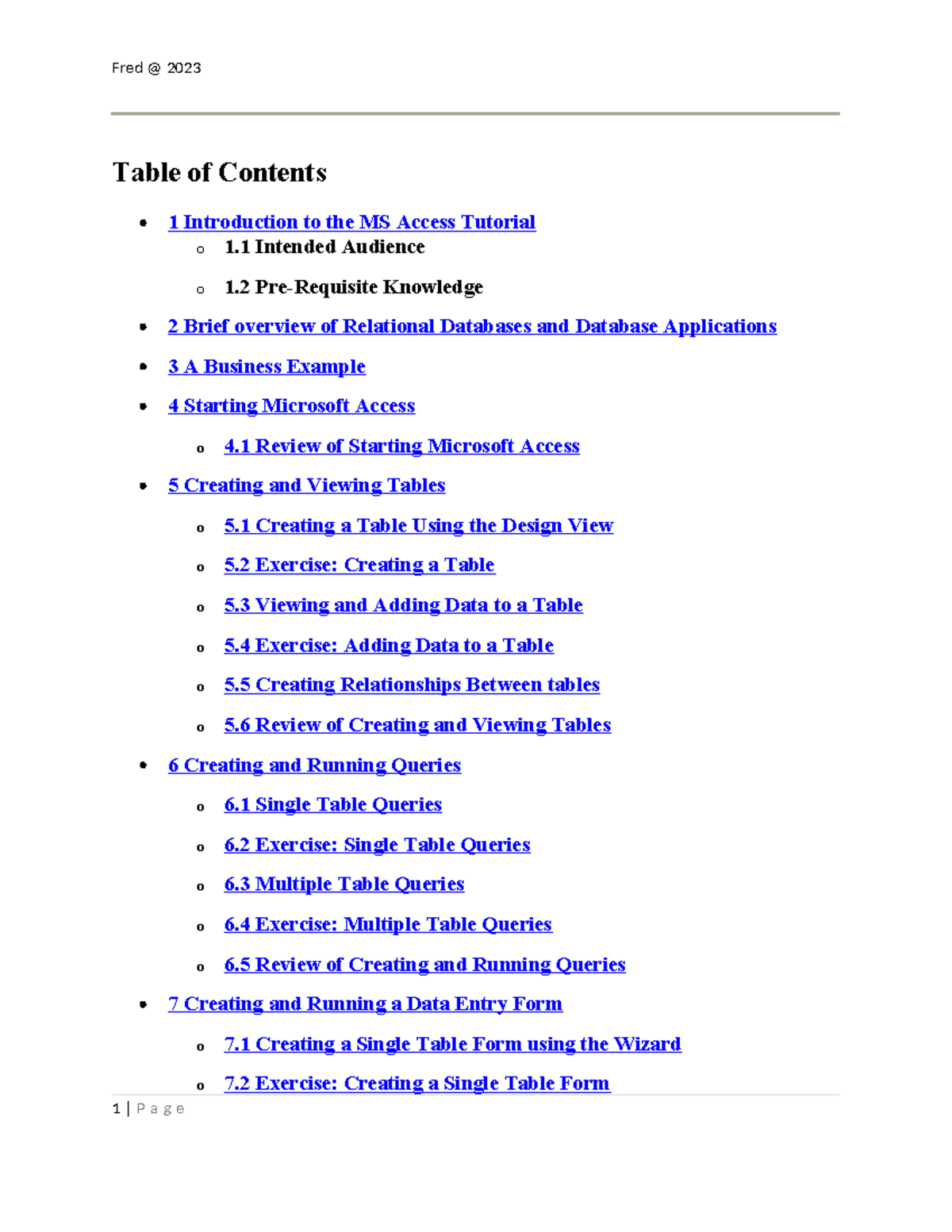 1 MS Access - basic computer concepts - Table of Contents 1 Introduction to the MS Access ...