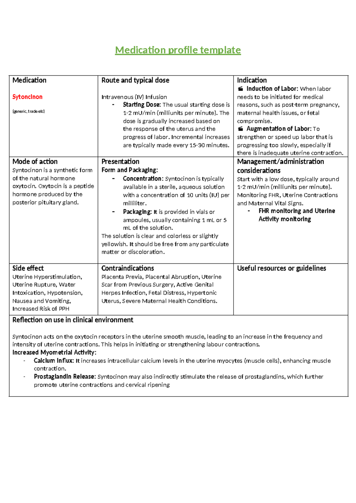 Week 3 - Sytoncinon - Medication profile template Medication Sytoncinon ...