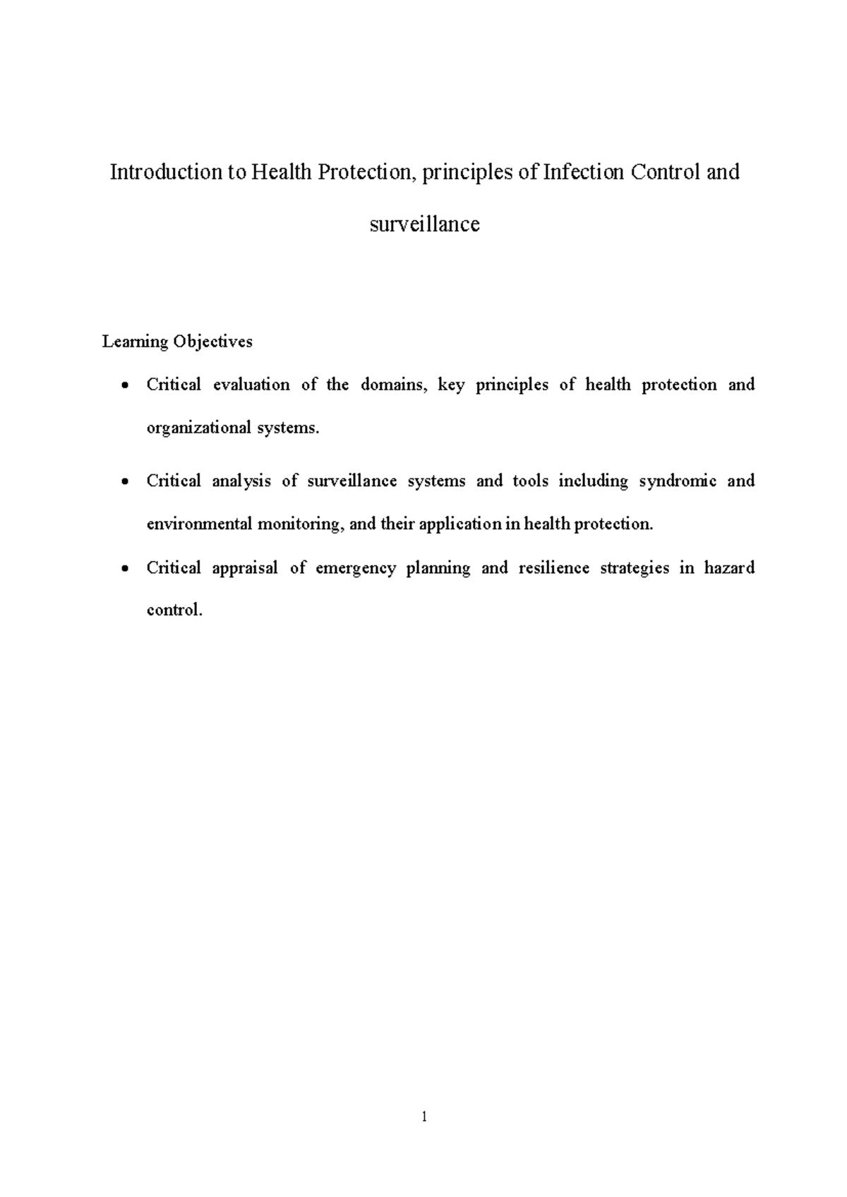 Week 1 Topic overview - Introduction to Health Protection, principles ...