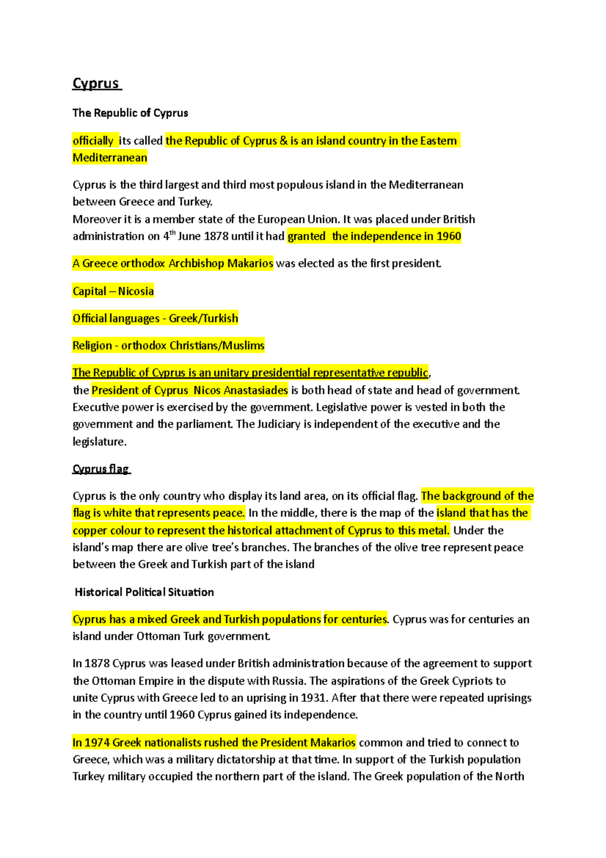 Cyprus - Note: 1,3 - Cyprus The Republic of Cyprus officially its ...