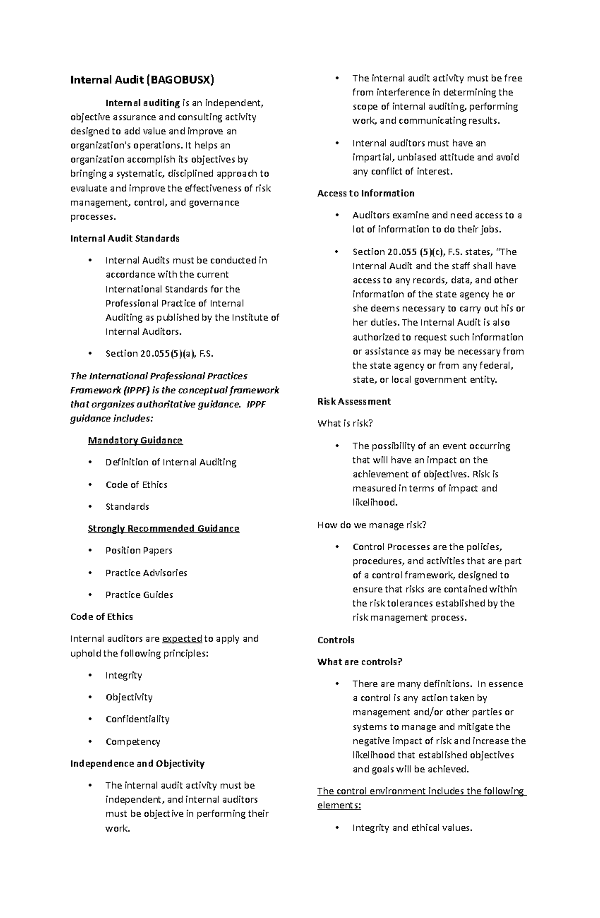 Internal Audit and Code of ethics Notes - Internal Audit (BAGOBUSX ...