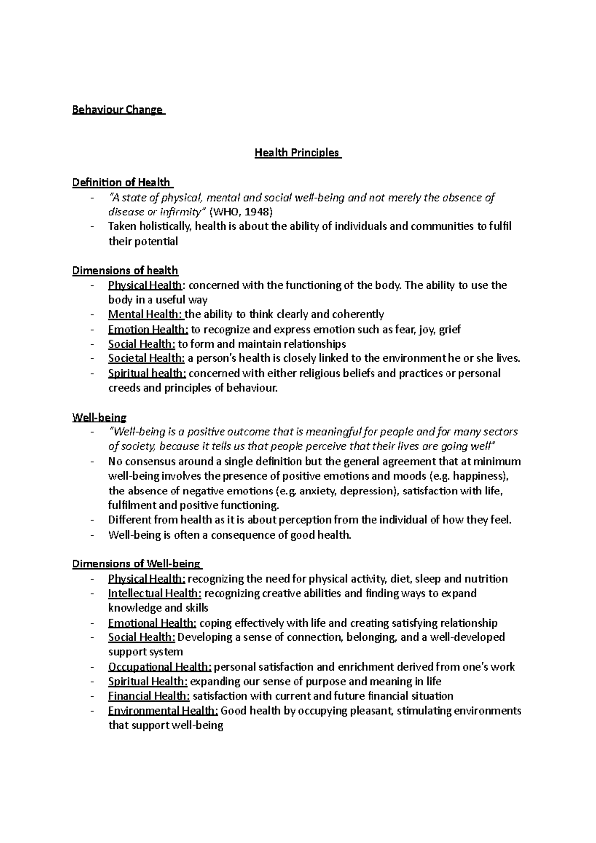 Lecture 2 - Health Principles - Behaviour Change Health Principles ...