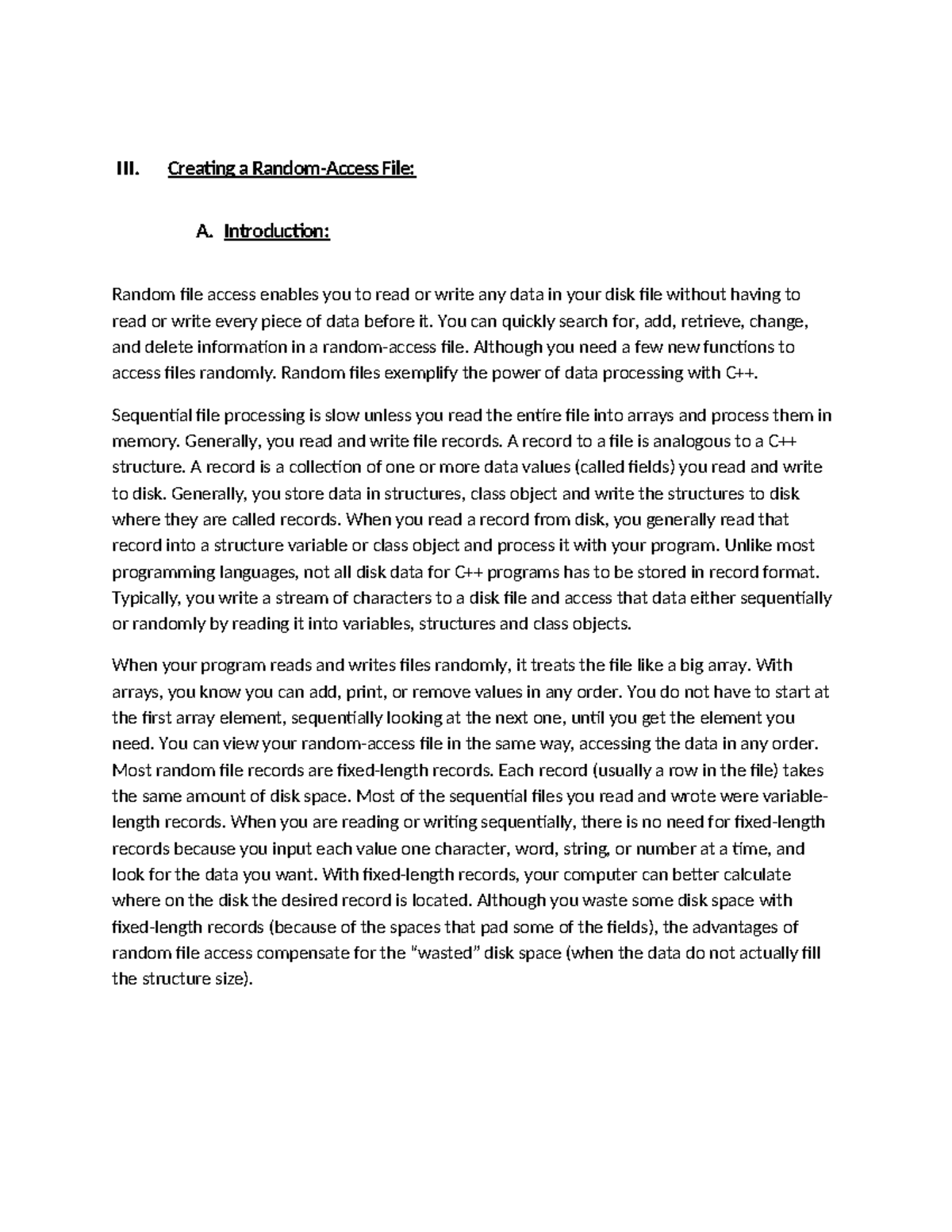 C Session 15 Summary Computer Science Overview Iii Creating A Random Access File A