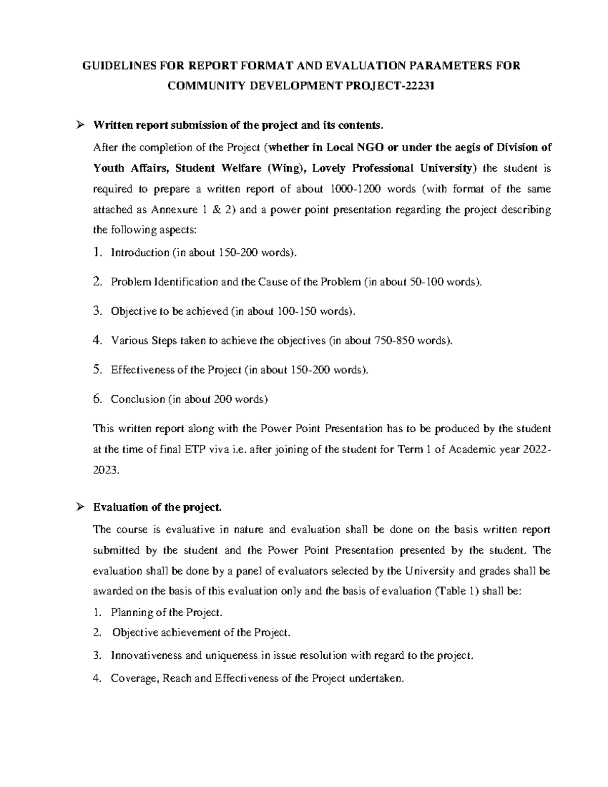 107521 2 Report Format AND Evaluation Parameters FOR Community ...