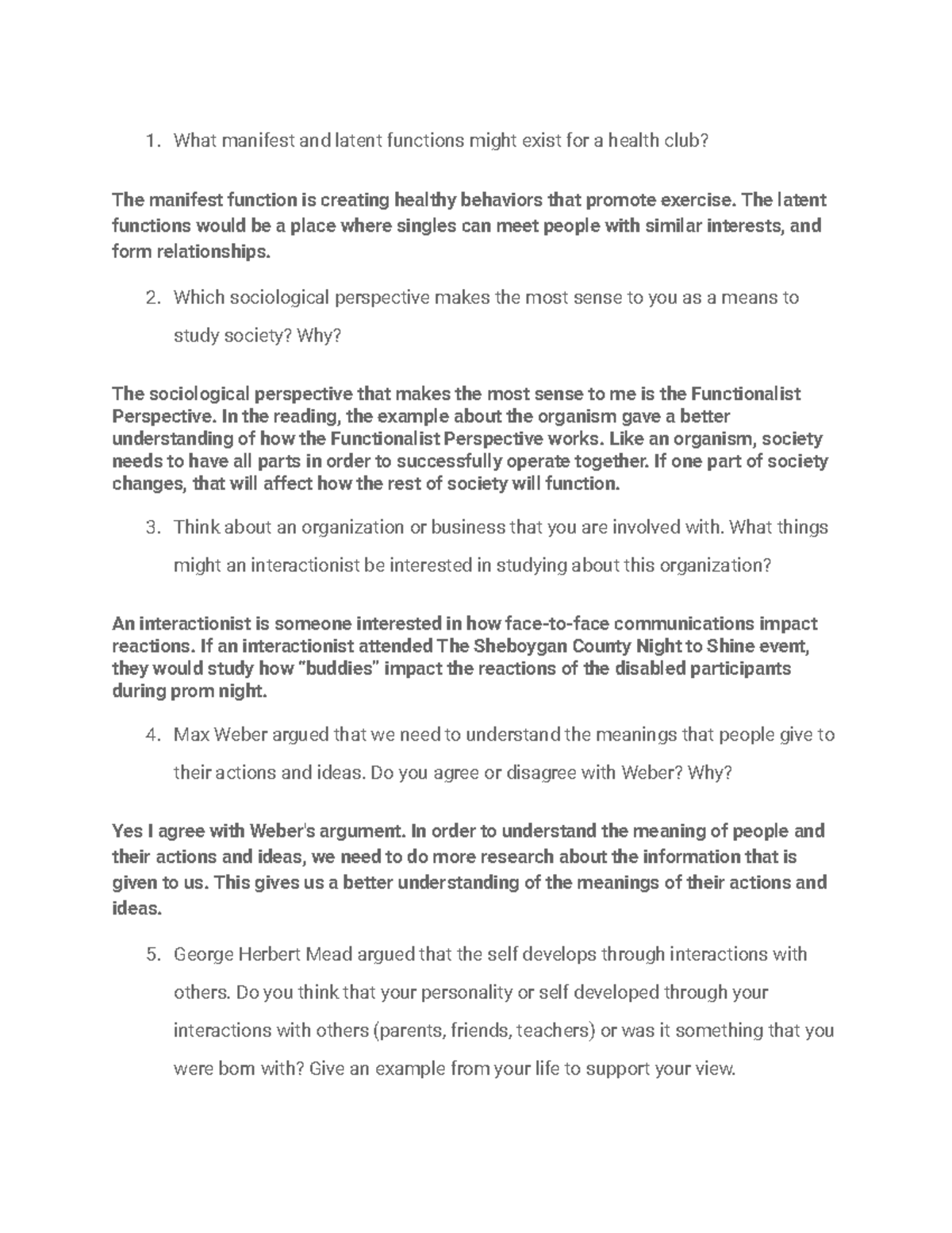 Unit 1 Questions - idkk - What manifest and latent functions might ...