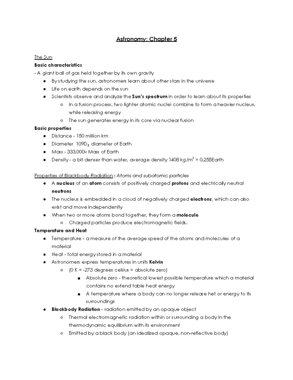 Astronomy; Chapter 5 - Lecture notes 1-5 - Astronomy; Chapter 5 The Sun ...
